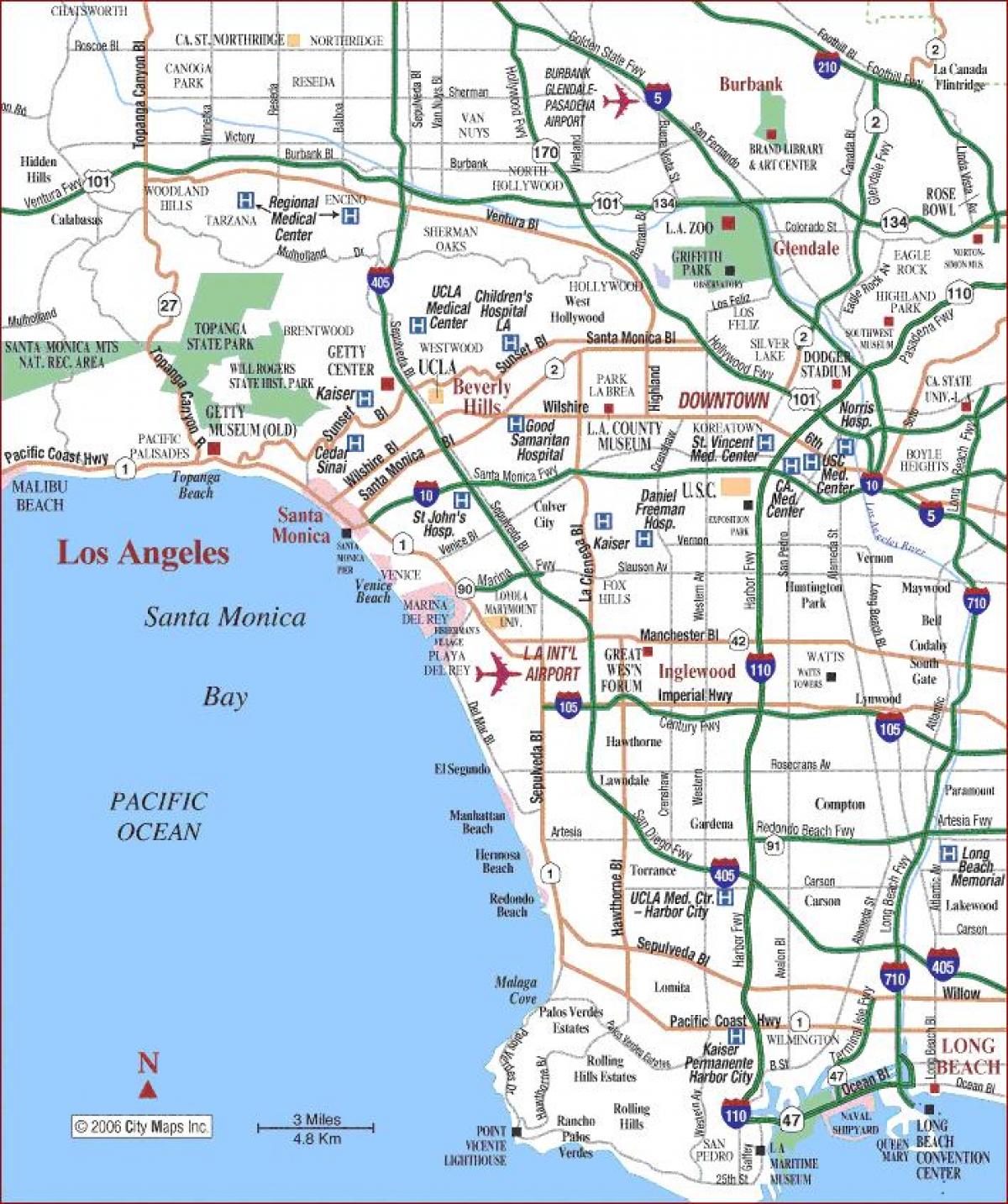 Los Angeles-coast-Karte - Los Angeles Küste Karte (Kalifornien - USA)